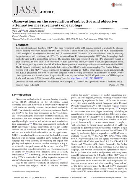 Pdf Observations On The Correlation Of Subjective And Objective Attenuation Measurements On