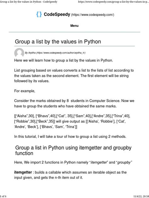 Group A List By The Values In Python Codespeedy Pdf