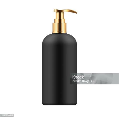 빈 화장품 검은 펌프 병 골드 캡 흰색 배경에 모형 검은 유리 도자기 스프레이 병 손 소독제 피부 방부제 항균 유체 헤어
