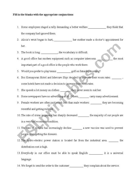 CONJUNCTION ESL Worksheet By Rlestari