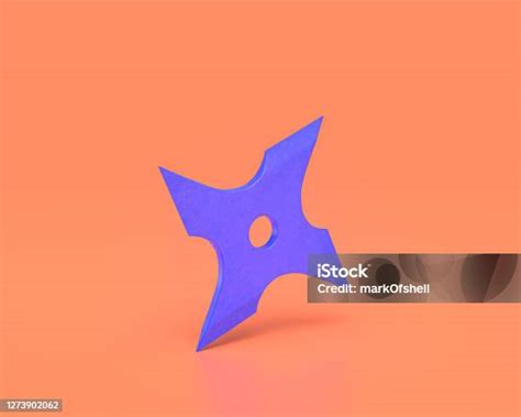 플라스틱 닌자 스타 장난감 남색 블루 사냥과 모험 무기 에 분홍빛 오렌지 배경 3d 렌더링 1인칭 슈팅 게임에 대한 스톡 사진 및 기타 이미지 Istock