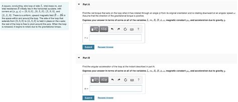 Solved A Square Conducting Wire Loop Of Side L Total Mass Chegg
