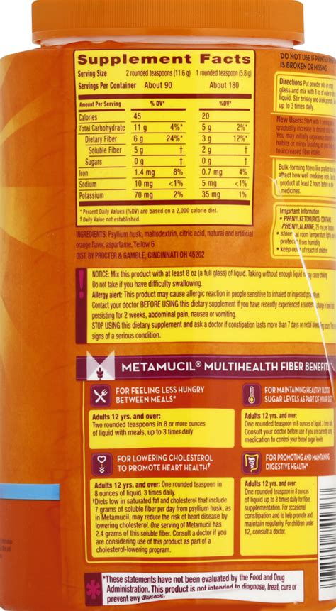 Metamucil Smooth 4 In 1 Psyllium Fiber Powder Sugar Free Orange 180