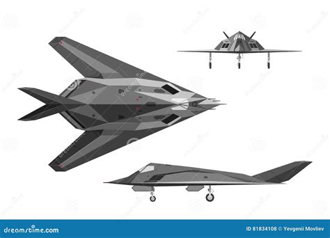 Military Aircraft F 117 War Plane In Three Views Side Top Fr Stock