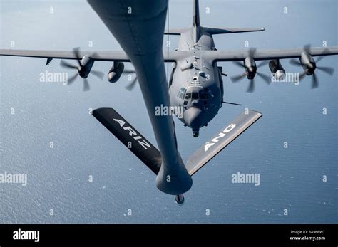 A U S Air Force Ac 130j Ghostrider Prepares To Be Refueled Over The U