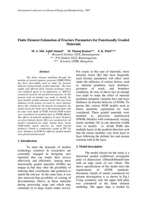 PDF Finite Element Estimation Of Fracture Parameters For Functionally Graded Materials