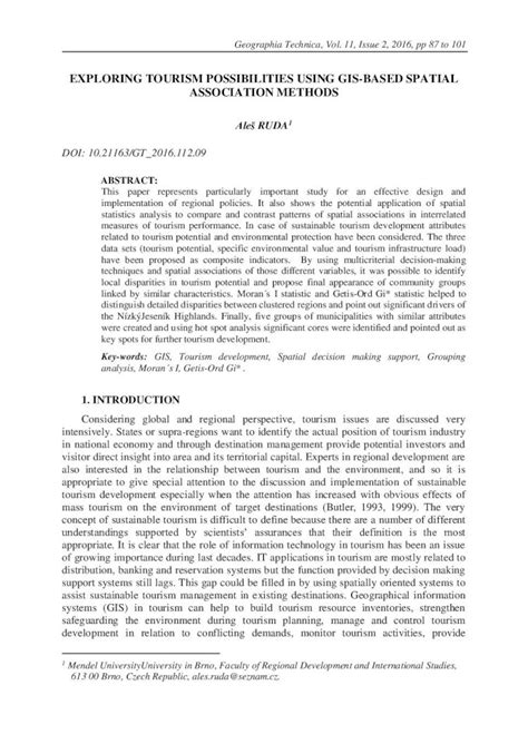 Pdf Exploring Tourism Possibilities Using Gis Based Spatial