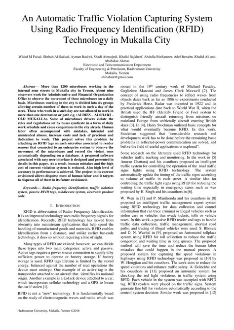 Pdf An Automatic Traffic Violation Capturing System Using Radio Frequency Identification Rfid