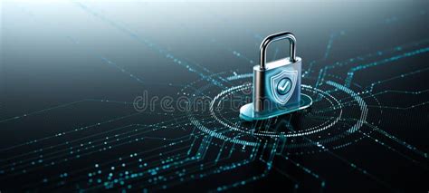 Cyber Security And Data Protection Concept With Digital Lock On Circuit Background Stock