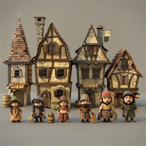Medieval Town And Villagers Premium Ai Generated Image
