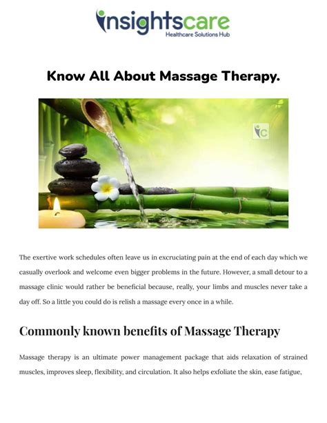 Know All About Massage Therapy By Insightscare Issuu