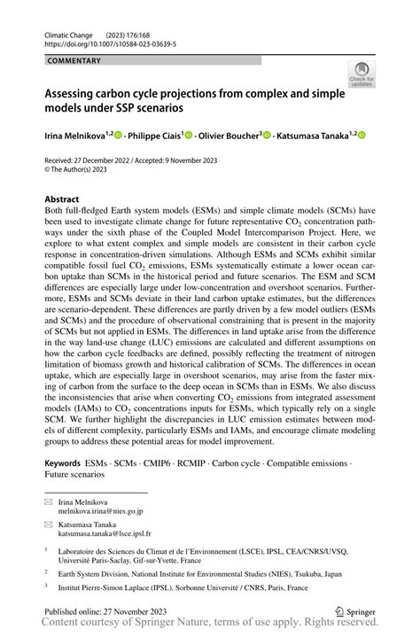 Pdf Assessing Carbon Cycle Projections From Complex And Simple Models Under Ssp Scenarios