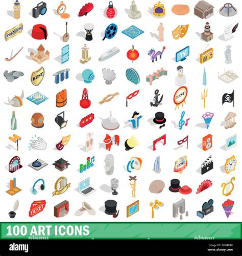 100 Art Icons Set Isometric 3d Style Stock Vector Image And Art Alamy