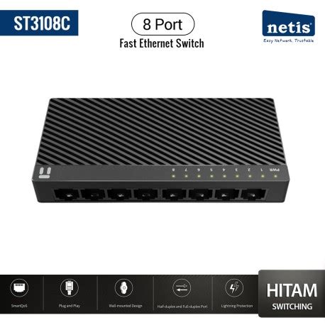 NETIS ST3108C 8 Port RJ45 100M Fast Ethernet Switch Hitam