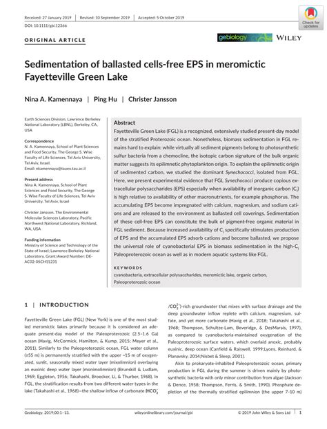 Pdf Sedimentation Of Ballasted Cells‐free Eps In Meromictic