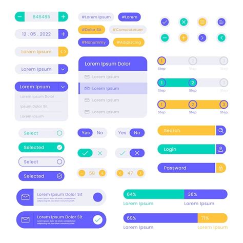 평면 디자인 Ui 키트 컬렉션 무료 벡터