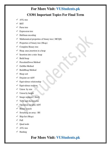cs301 important topics for final term pdf