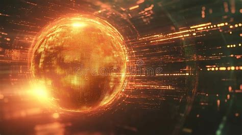 Digital Sphere Rotating And Transferring Data Through Futuristic