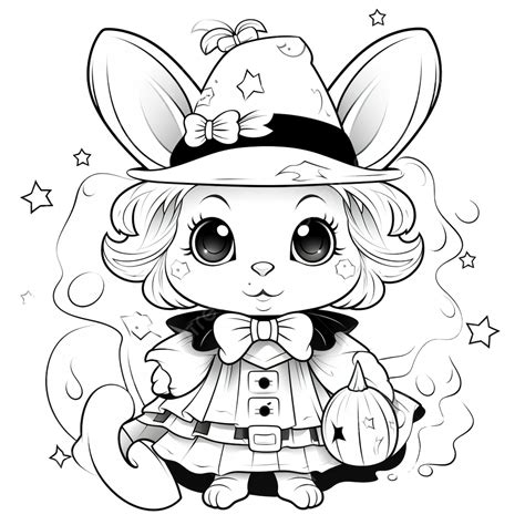 의상 마녀 할로윈을 사용하여 귀여운 토끼와 함께 색칠하기 책 토끼 만화 토끼 색칠 놀이 책 Png 일러스트 및 이미지 에 대한 무료 다운로드 Pngtree
