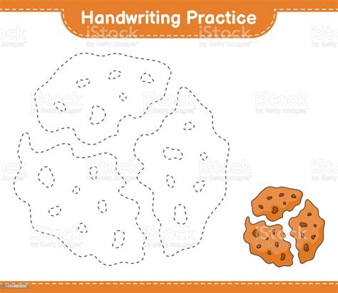 필기 연습 쿠키의 추적 라인 교육 어린이 게임 인쇄 가능한 워크 시트 벡터 일러스트 레이 션 0명에 대한 스톡 벡터 아트 및