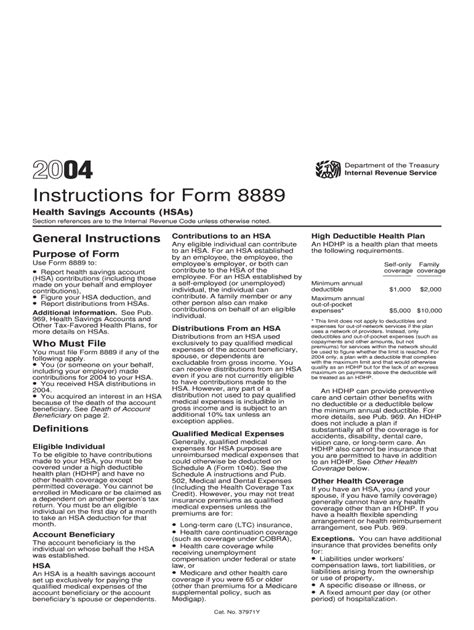 Fillable Online Instructions For Form Health Savings Accounts HSAs Fax Email Print