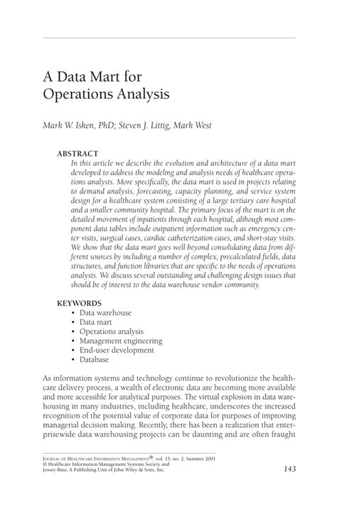 Pdf A Data Mart For Operations Analysis