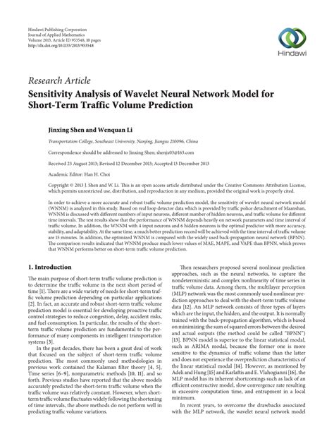 Pdf Sensitivity Analysis Of Wavelet Neural Network Model For Short