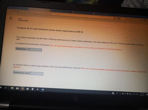 hm tpx 8 1000 value 10 00 points problem 18 21 cash dividend