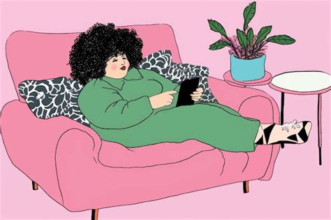 Une Femme Relaxante Qui Lit Une Tablette Vecteur Premium