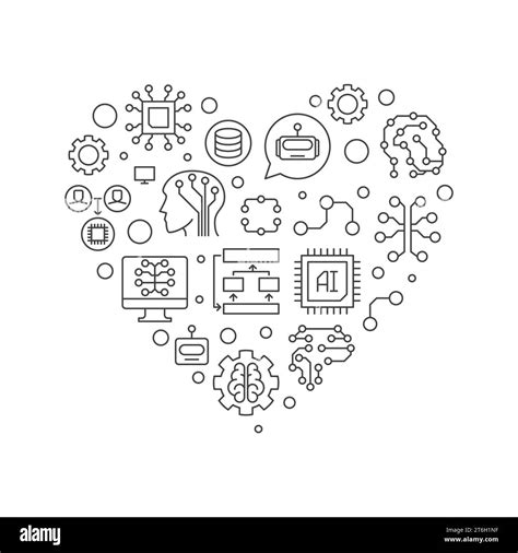 Artificial Intelligence Heart Ai Technology Concept Heart Shaped Banner In Thin Line Style