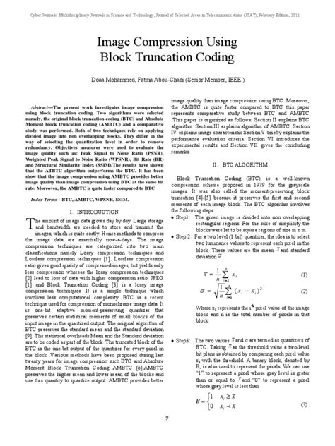 Image Compression Using Block Truncation Coding Pdf Data