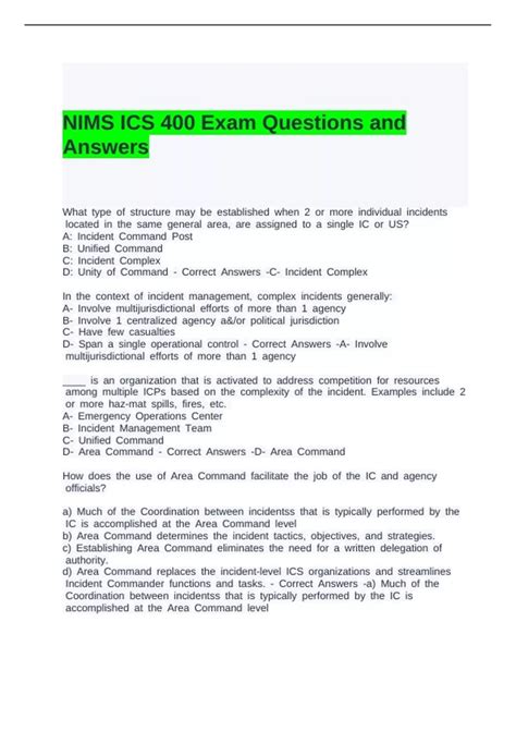 NIMS ICS Exam Questions And Answers NIMS ICS Stuvia US