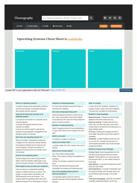 Operating Systems Cheat Sheet Pdf Process Computing Thread Computing
