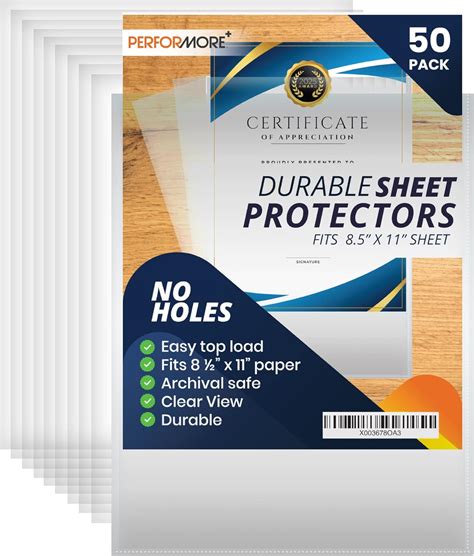 50 Clear No Hole Sheet Protectors 8 5 X 11 Plastic Sheet Sleeves Top Loading Paper