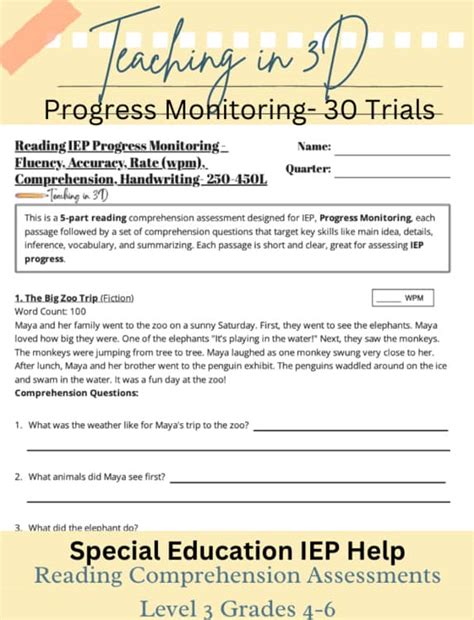 5 Reading Iep Progress Monitoring Assessments 4 Quarters Level 3
