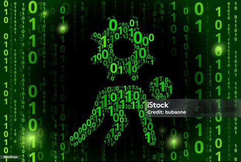 Stick Figure Pushing Gear Binary Code Vector Pattern Background Stock