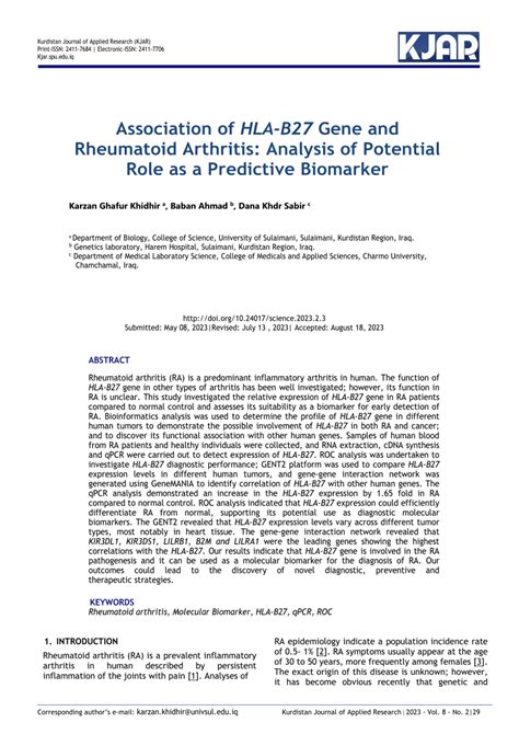 PDF Association Of HLA B Gene And Rheumatoid Arthritis Analysis Of Potential Role As A
