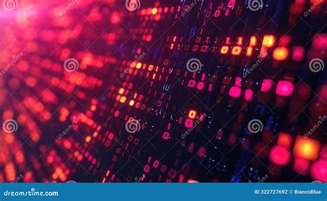 Binary Code Red Glowing Numbers On Dark Background Technology And
