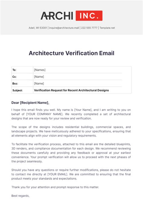 Free Architecture Verification Email Template To Edit Online