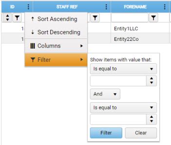 Column Sorting And Filtering