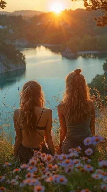 Premium Photo A Lovely Vista Is Enjoyed By Two Youthful Girlfriends