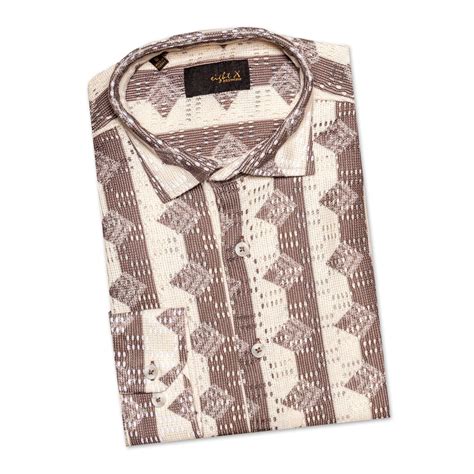 Rhombus Stripe Crochet Button Down Shirt Brown Eight X