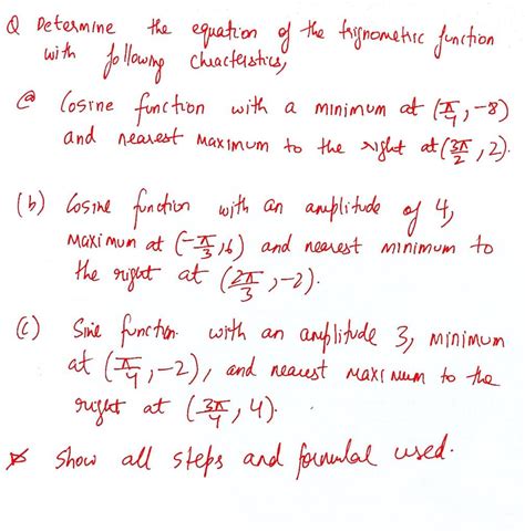 Solved Determine The Equation Of The Trignometric Function Chegg