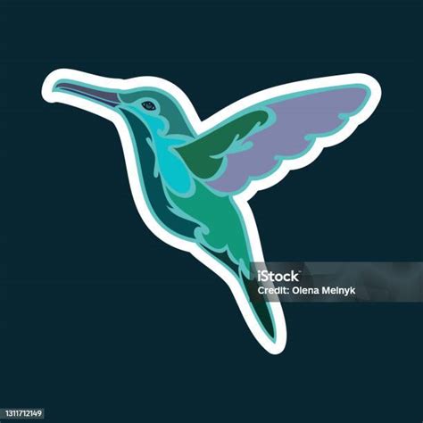 벌새의 손으로 그린 추상적인 초상화 스티커 어두운 파란색 배경에 격리 된 다채로운 벡터 양식에 일치시키는 그림 귀여운에 대한