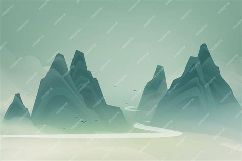 Premium Vector Horizontal Chinese Style Ink Landscape Background