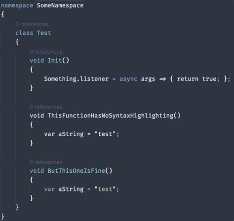 No Syntax Highlighting Under Very Specific Circumstances Issue Dotnet Vscode Csharp