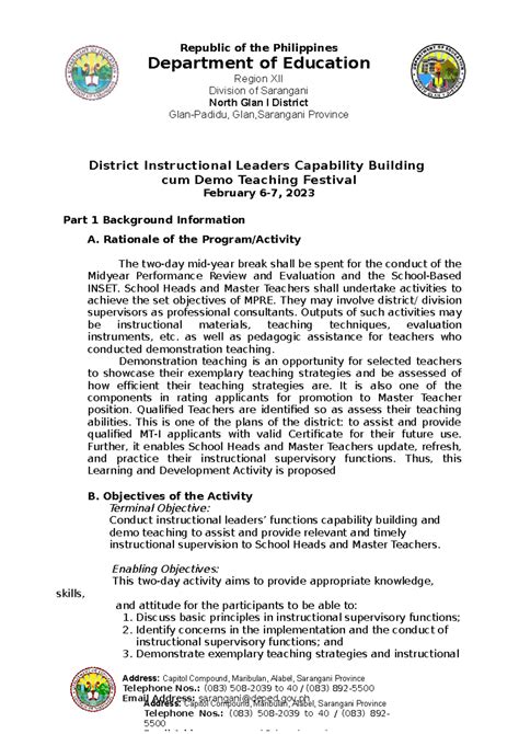 Accomplishment Report Department Of Education Region Xii Division Of Sarangani North Glan I