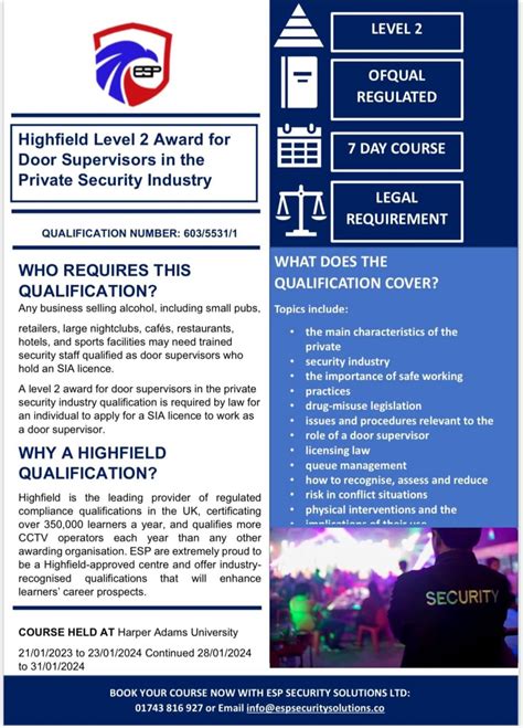 Esp Security Solutions On Linkedin Choose Esp To Book On With To Take Your Level 2 Door Supervisor