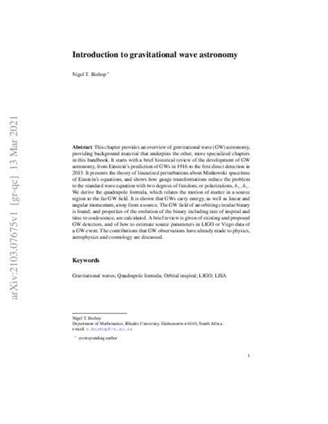 Pdf Introduction To Gravitational Wave Astronomy