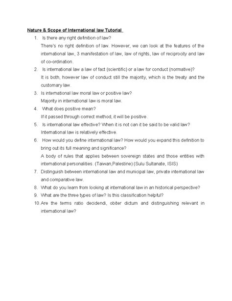 Tutorial Nature And Scope Q Only Nature Scope Of International Law Tutorial 1 Is There Any